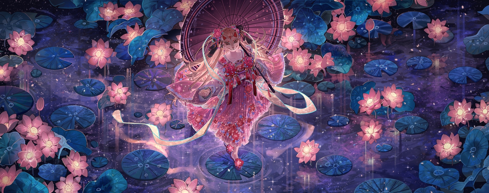 Anime Girls Mask Water Lily Pads Umbrella Gaming Mat Desk 35012 | eBay