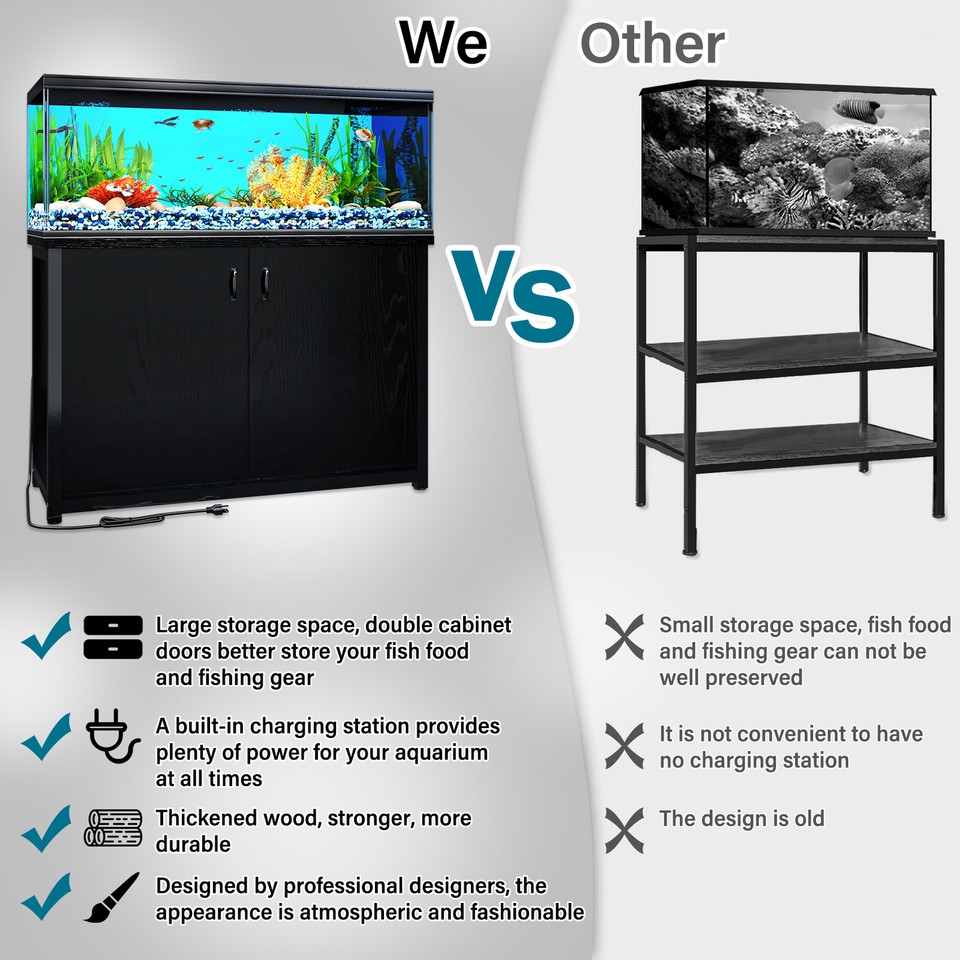 TC-HOMENY 75 Gallon Aquarium Stand Cabinet with Charging Station Fish ...