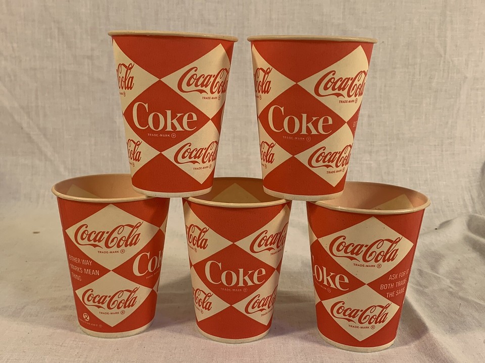 (5X) Coke Coca Cola 9oz Cups Wax Paper Vending AUTOMATIC Maryland Cup ...