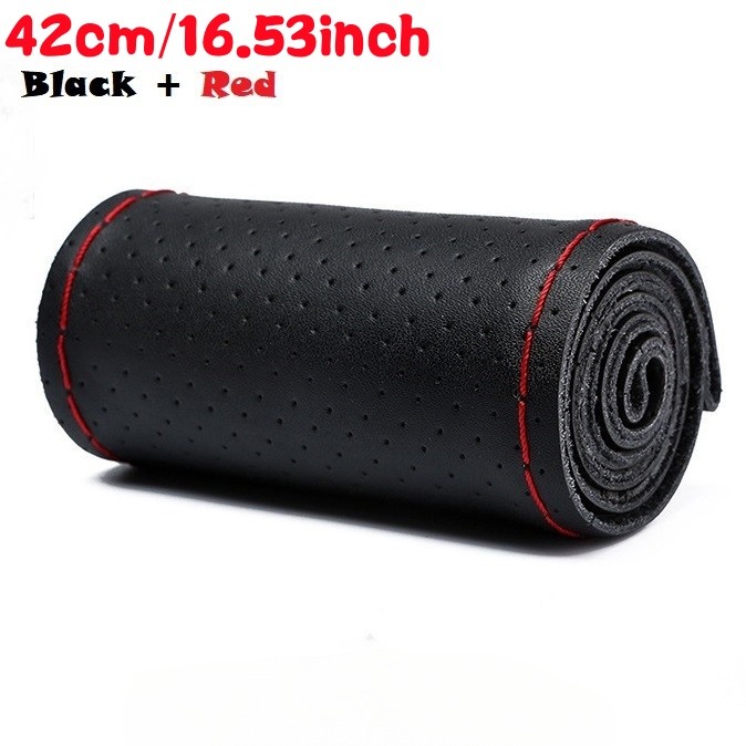 DIY Leather 42CM Steering Wheel Cover with Needles Thread Stitch Wrap ...