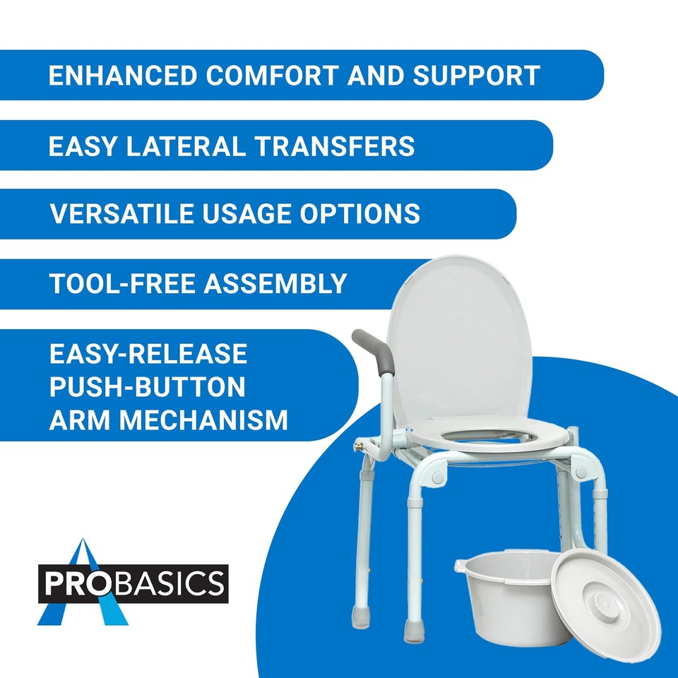 ProBasics Drop Arm Adjustable Bedside Folding Commode Chair Portable ...