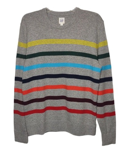 GAP Crew Neck Sweater Size Medium Gray Multi Striped Wool Blend Crazy ...