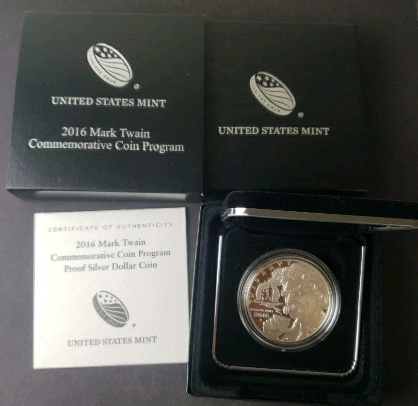 2016 Mark Twain Commemorative Coin Program Proof Silver Dollar Coin w ...