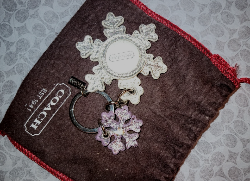 NEW COACH SNOWFLAKE KEY CHAIN CHARM PICTURE FRAME METALLIC SILVER LILAC ...