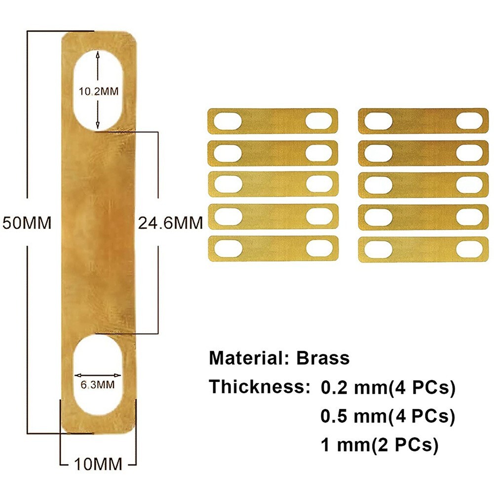 Practical Neck Shim Guitar 0.2mm 0.5mm 1mm Thickness 10pcs/set Brass ...
