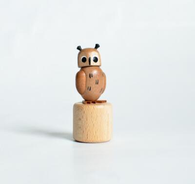 Wooden Toy Craft Push Toy Owl Height = 7cm New Toy Wiggle Wobble Animal ...