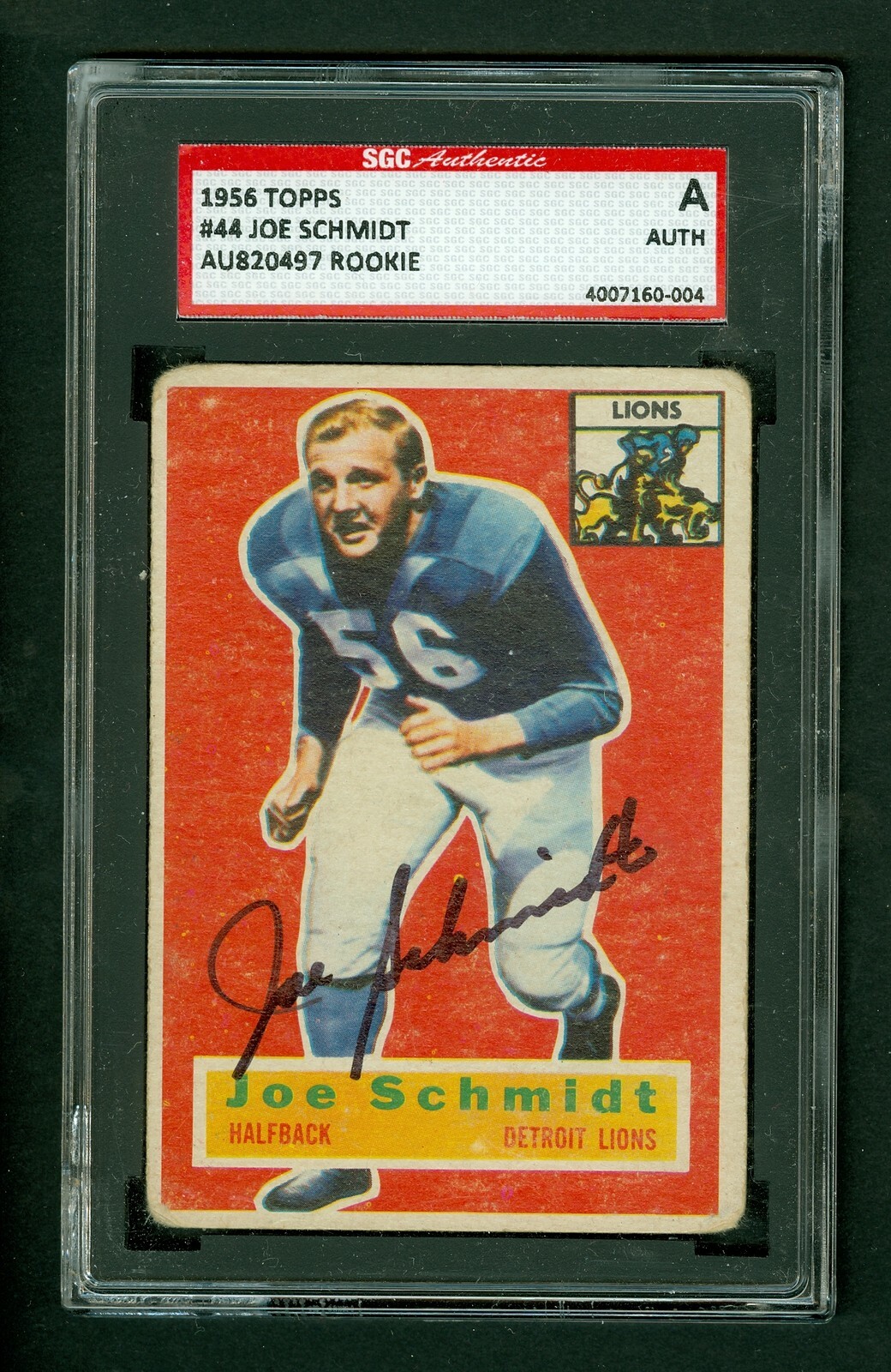 Joe Schmidt Autographed 1956 Topps Rookie Card #44 Lions SGC Authentic ...