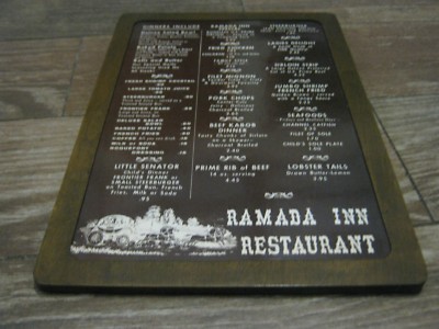 rare Original Vintage RAMADA INN Restaurant Wooden Wood Restaurant Menu ...
