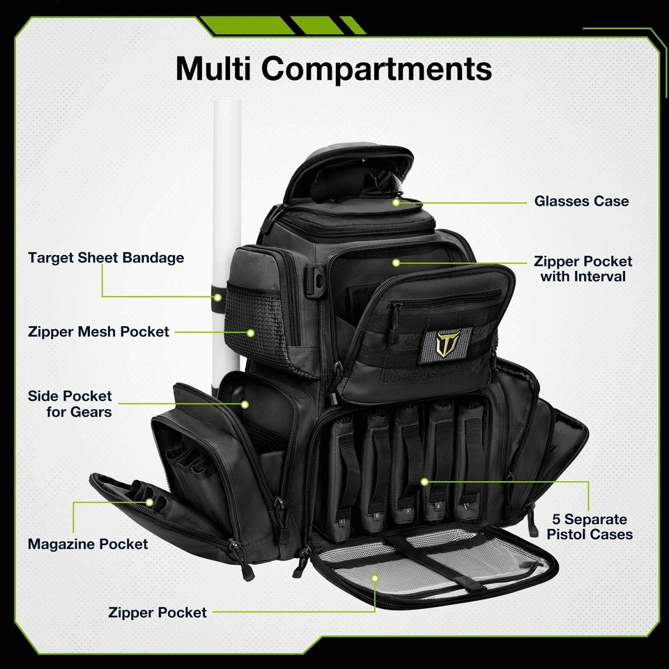 TIDEWE Tactical Range Backpack Bag for Gun and Ammo with Pistol Case ...