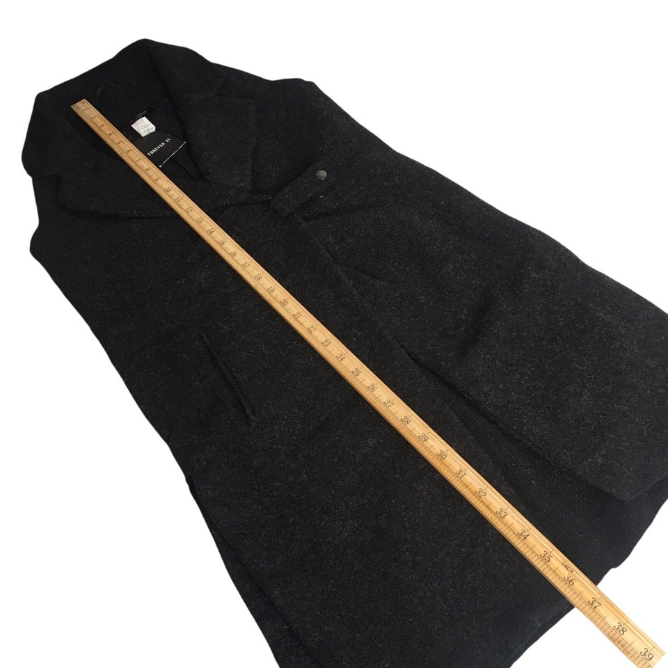 Womens Black Trench Overcoat Vest Faux Wool Long Line Sleeveless Jacket ...
