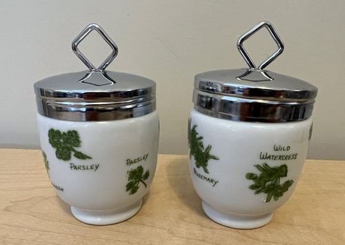 Set of 2 Vintage Porcelain Egg Coddler Herb Garden by Taste Setters ...