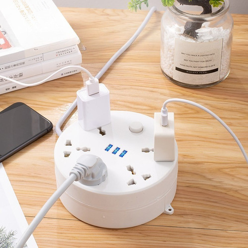 Foldable Power Strip - 5 Sockets 3 USB Ports - 2M Cable White | eBay UK