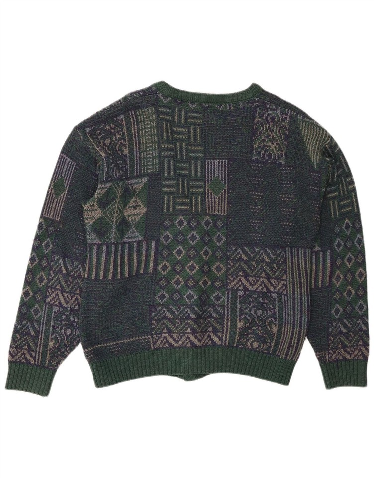 ANGELO LITRICO Mens Cardigan Sweater Large Green Fair Isle Acrylic CW04 ...