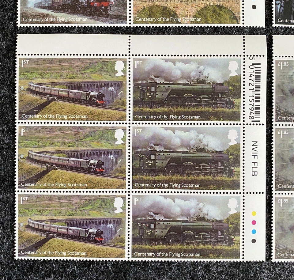 (2023) 1st class UK GB Stamps MNH Blocks Sheets Flying Scotsman TRAINS ...