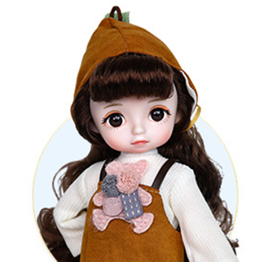 1/6 BJD Doll Mini Cute Girl Doll with Makeup Brown Curly Hair Kids Toy ...