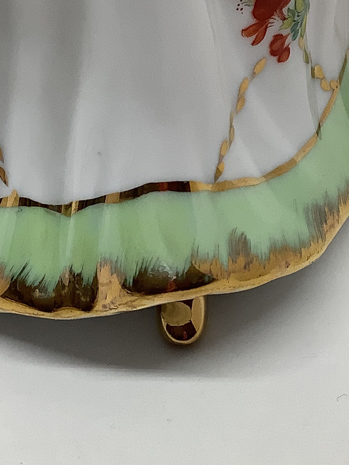 Vintage porcelain victorian lady w/ basket of flowers mint floral gold ...