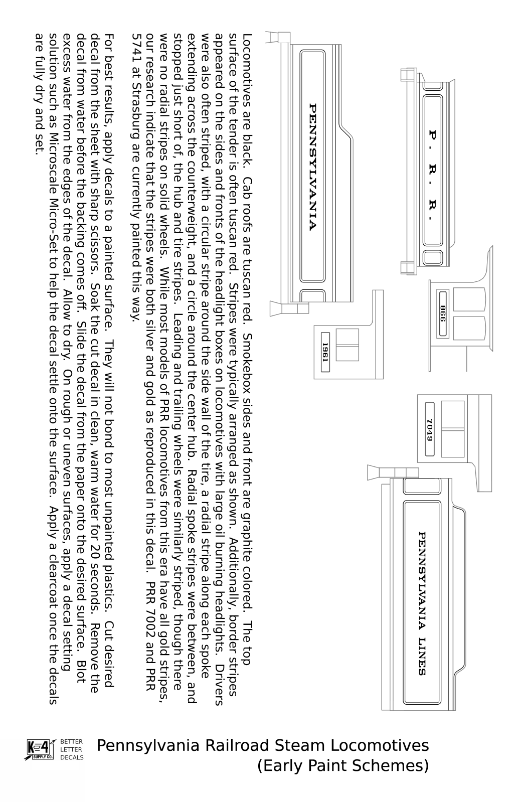 K4 O Scale Decals Pennsylvania PRR Early Striped Steam Locomotive Gold ...
