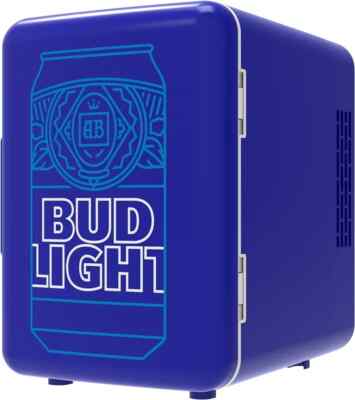BUD LIGHT Mini Fridge 6 Can Mini Beverage Cooler Portable Blue Car Home ...