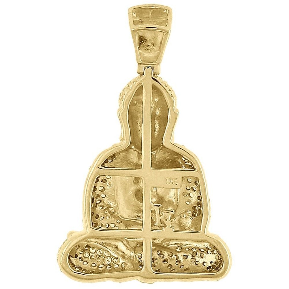 Diamond Buddha Pendant Mens 10K Yellow Gold Round Pave Meditation Charm ...
