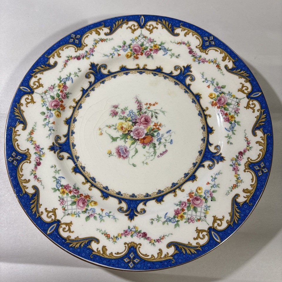 3 Staffordshire Myott SEVRES 10 1/2" DINNER PLATES Handpainted Signed A ...
