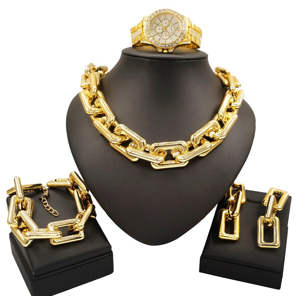 18k Layered Real Gold Set Necklace Bracelet Earring And Watch | eBay