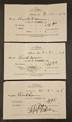 Three (3) 1920s Tution Receipts H F Faber Studio Altoona, PA | eBay