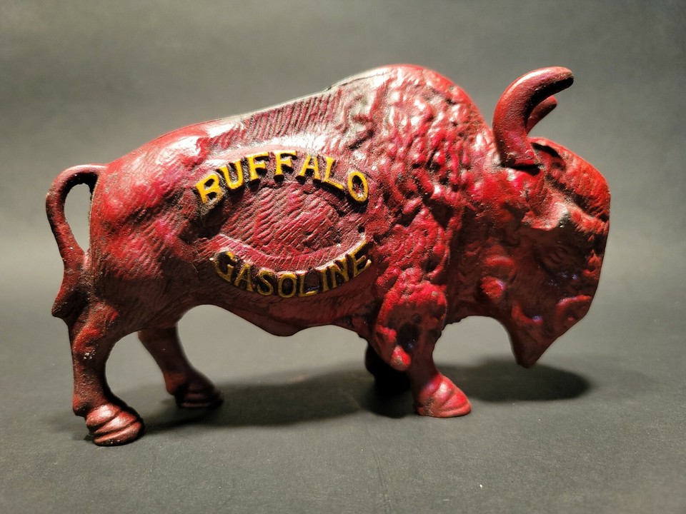Antique Style Buffalo Gasoline Cast Iron Coin Bank | eBay