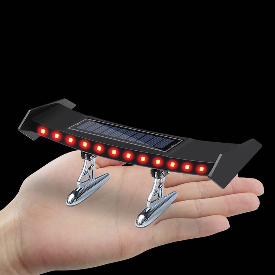 Car Solar Tail Light Rear Spoiler LED Flash Red Lamp Safety Warning ...