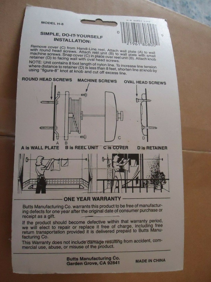 NEW Butts Handi-Line Single 8' Retractable Clothesline Indoor H-8 | eBay