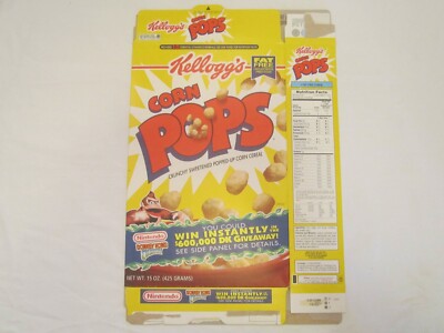 KELLOGG'S Empty Cereal Box 1995 CORN POPS Nintendo DONKEY KONG COUNTRY ...