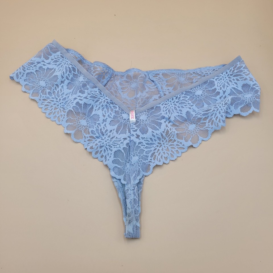 Victoria's Secret PINK baby Blue Lace Thong NWOT (size tag cut out) But ...