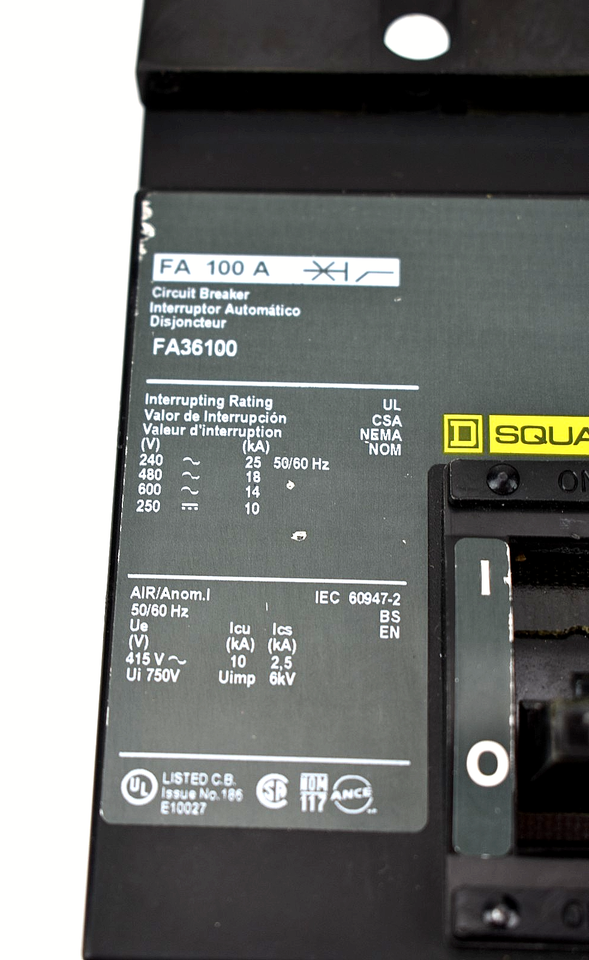 NEW Square D FA36100 3-Pole 600v 100A I-Line Circuit Breaker - NEW ...