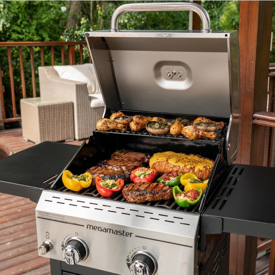 2-Burner Propane Barbecue Gas Grill with Foldable Side Tables, Perfect ...