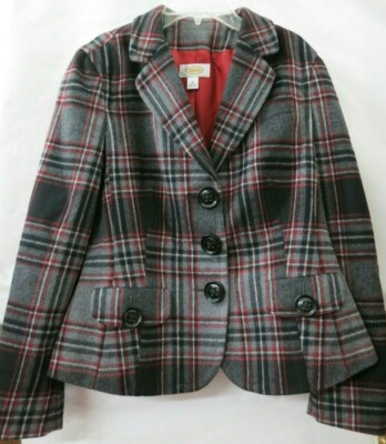 Talbots Aberdeen Plaid Wool Blend Holiday Blazer Jacket SZ10 EUC H-9 | eBay