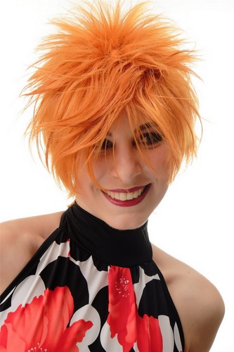 Women's Wig Short Backcombed Wild Strands 80er Wave Punk Orange BLUE144 ...