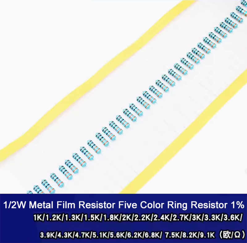 50Pcs 1/2W Metal Film Resistor 1% 1K1.2K1.5K2.2K3.3K4.7K5.1K6.8K7.5K8 ...