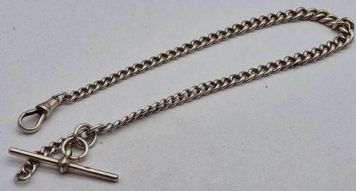 ANTIQUE SOLID SILVER POCKET WATCH CHAIN & T-BAR 28.5 G./H088 | eBay