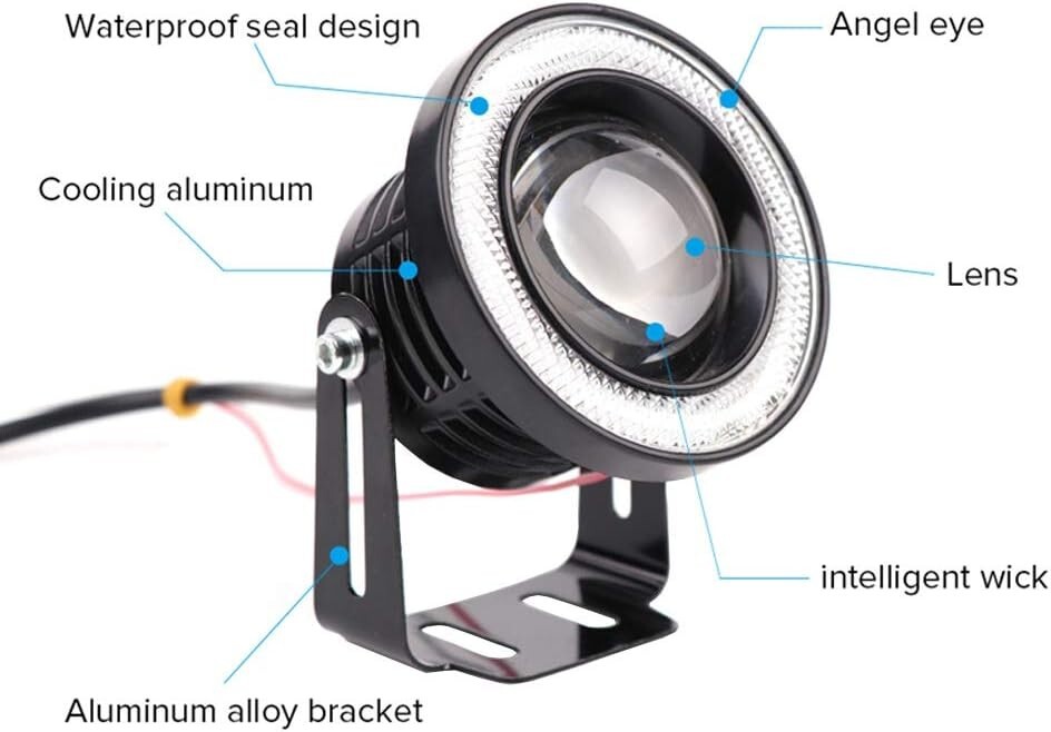 3.5" 12V 30W COB DRL Headlight Fog Light Projector Blue LED Angel Eyes ...