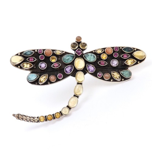 Nicky Butler Sterling Silver Multi Gemstone X Large Dragonfly Brooch ...