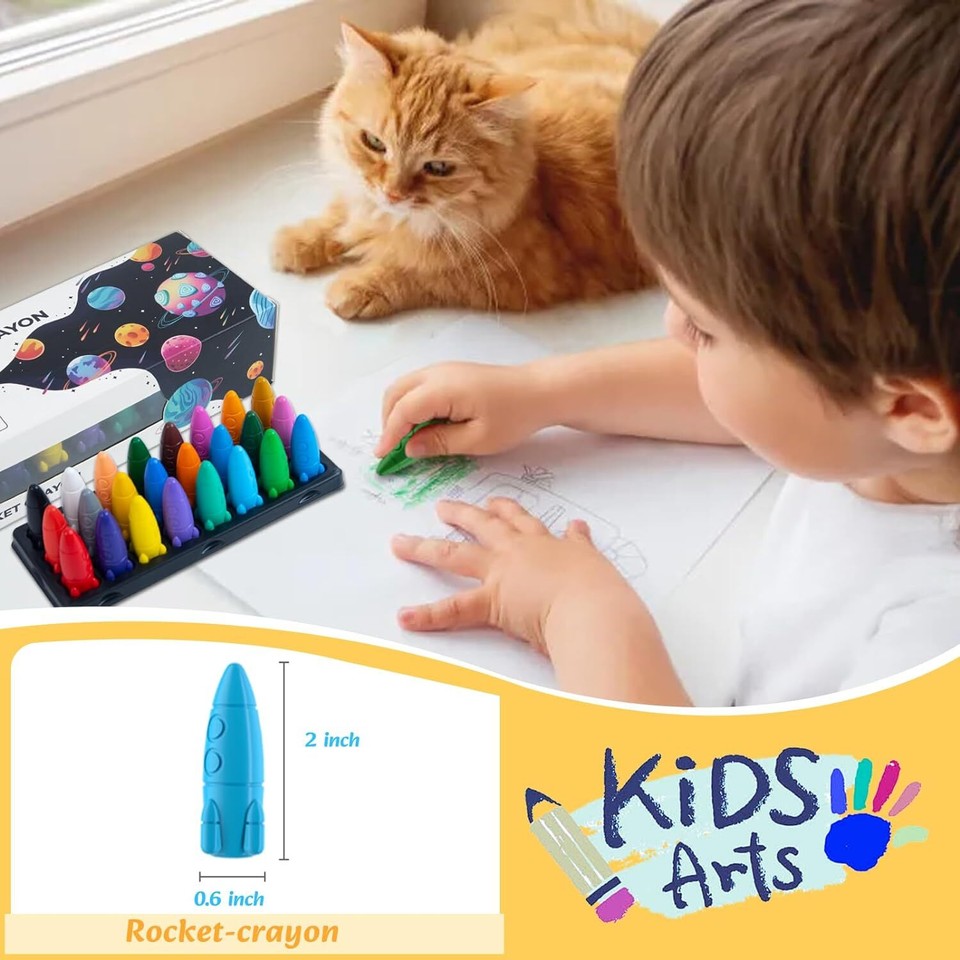 12 Rocket Crayons, Non Toxic Washable Toddler Crayons, Rocket Crayons ...