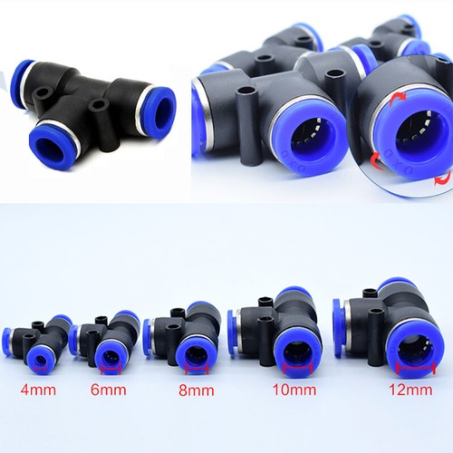 Pneumatic T Piece Tee Push Fit Connectors Hose Tube Inline Push Fitting ...