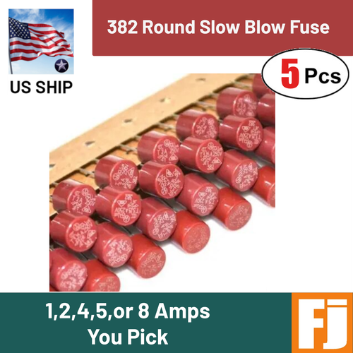 5x 382 Round Fuse 250V Slow Blow Radial PCB | Values 1,2,4,5,8 Amp | US ...