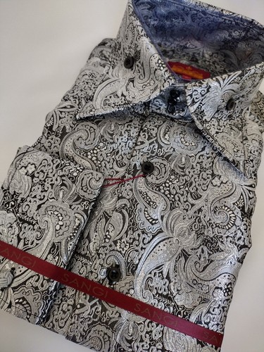 Mens 2108 Sangi Monaco Tall High Boy Collar Shirt Stunning Shiny Silver ...