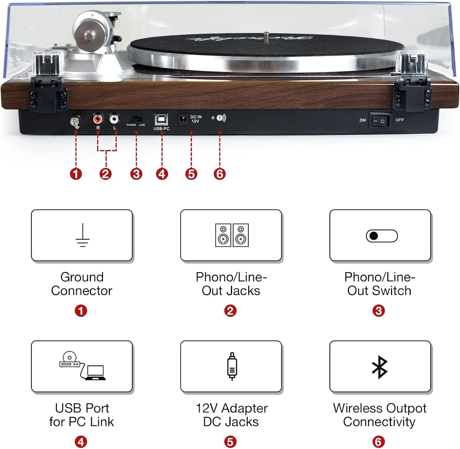 Retrolife Turntable Record Player High-Tech Belt-Driven HQ-KZ006 ...