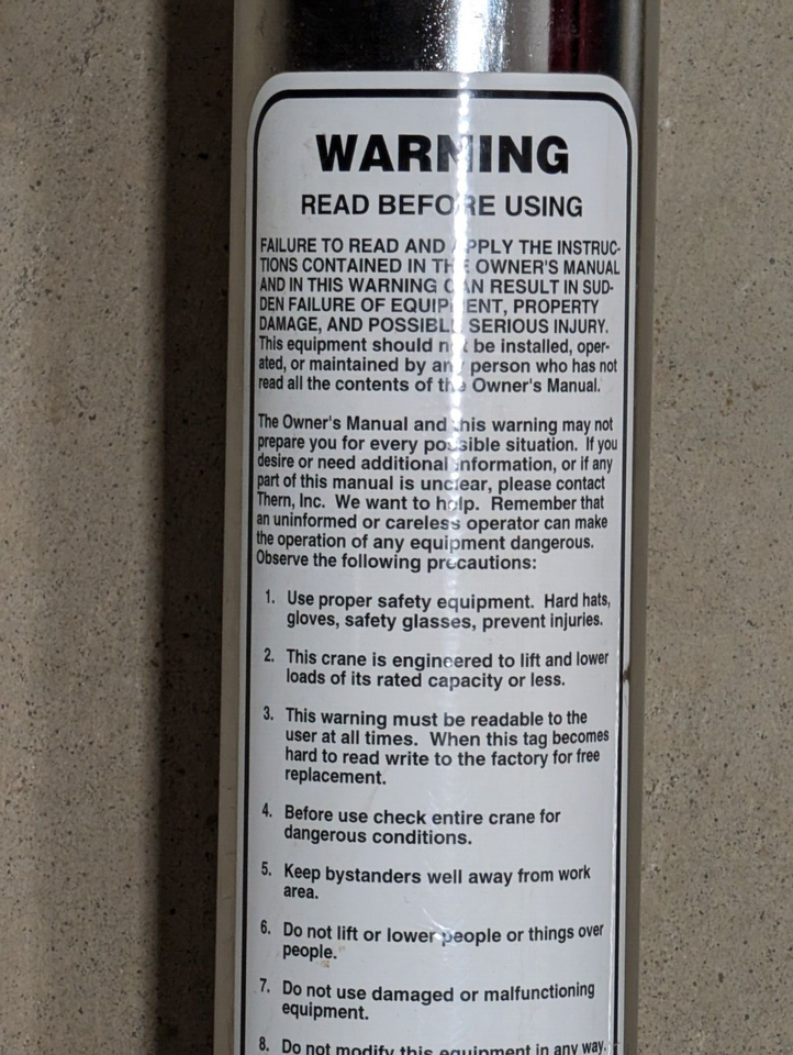 Thern Series 5122 Davit Jib Crane 500 Lb Lift Capacity w/ Winch *Never ...