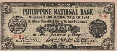 1941 PHILIPPINES EMERGENCY CURRENCY (CEBU) 5 PESOS BANKNOTE | eBay ...