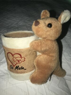 Kangaroo Stubby Holder Covered In Soft Fabric Soft Toy Attached