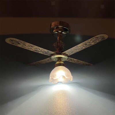 1:12 Dollhouse Miniature LED Ceiling Lamp Battery Powered Ceiling Fan ...