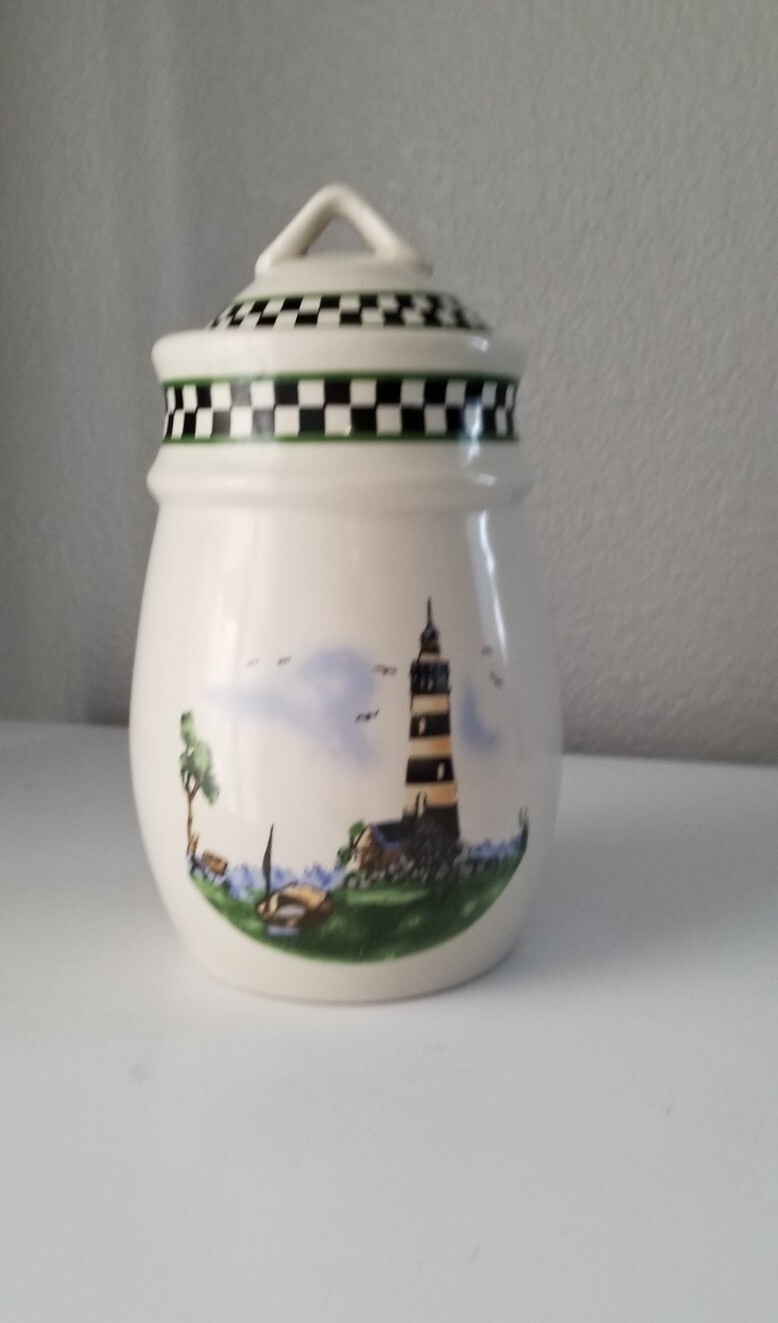 Large Alco Industries, Checkerboard, Lighthouse Cookie Jar, Canister ...