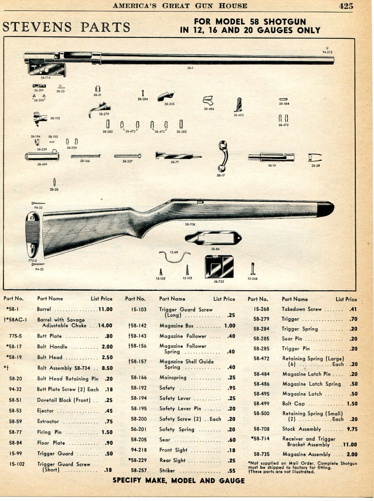 1959 Print Ad of Stevens Model 58 58A Shotgun Parts List | eBay